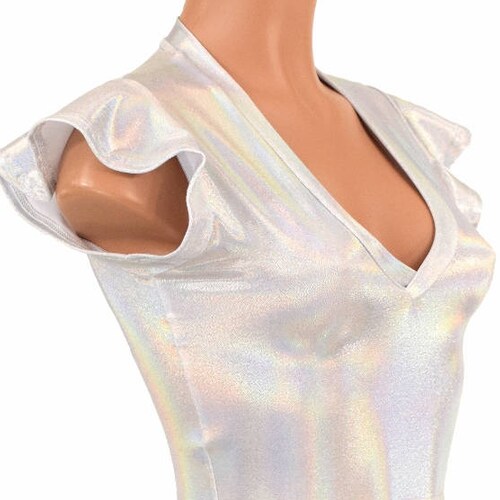 Flashbulb Holographic Flip Sleeve V Neck Crop Top 155049 | Etsy
