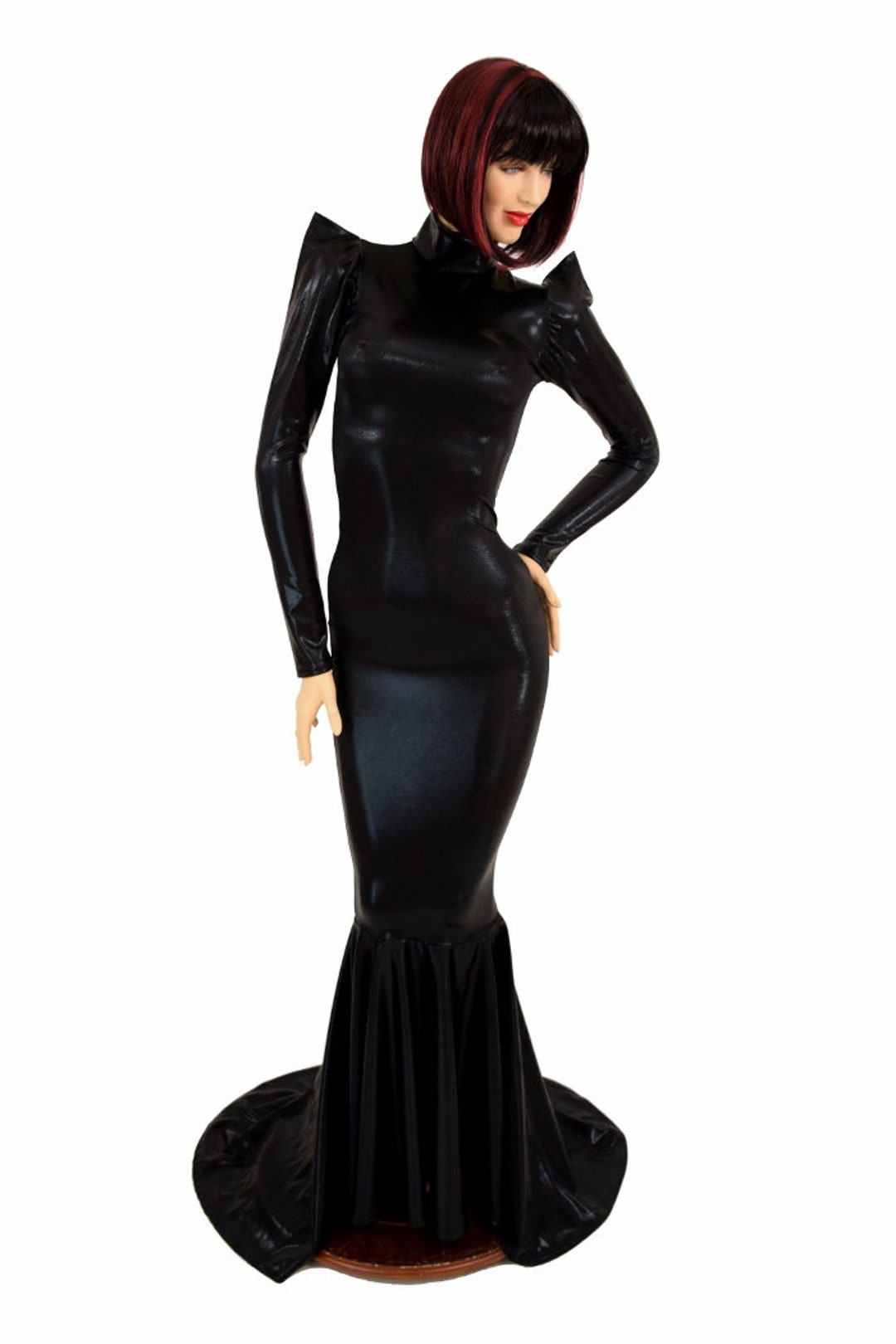 Glamorous, Bombshell Black Mystique Metallic Sharp Shoulder Gown With ...