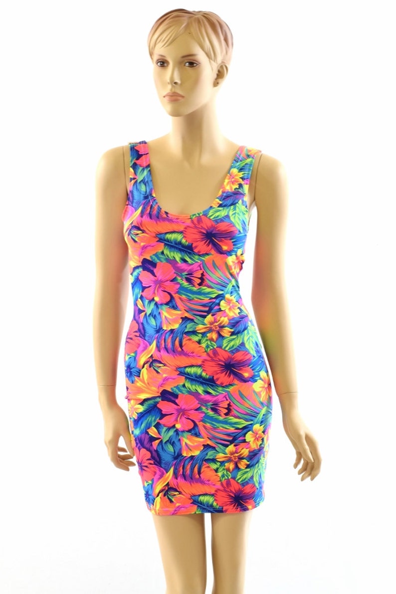 NEON Tahitian Floral Print UV Glow Spandex Bodycon Clubwear | Etsy