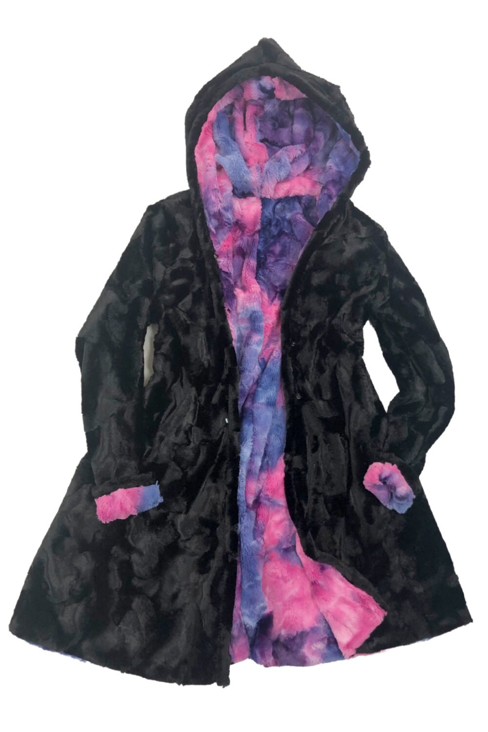 Reversible Minky A Line Coat in Black Minky Faux Fur and | Etsy