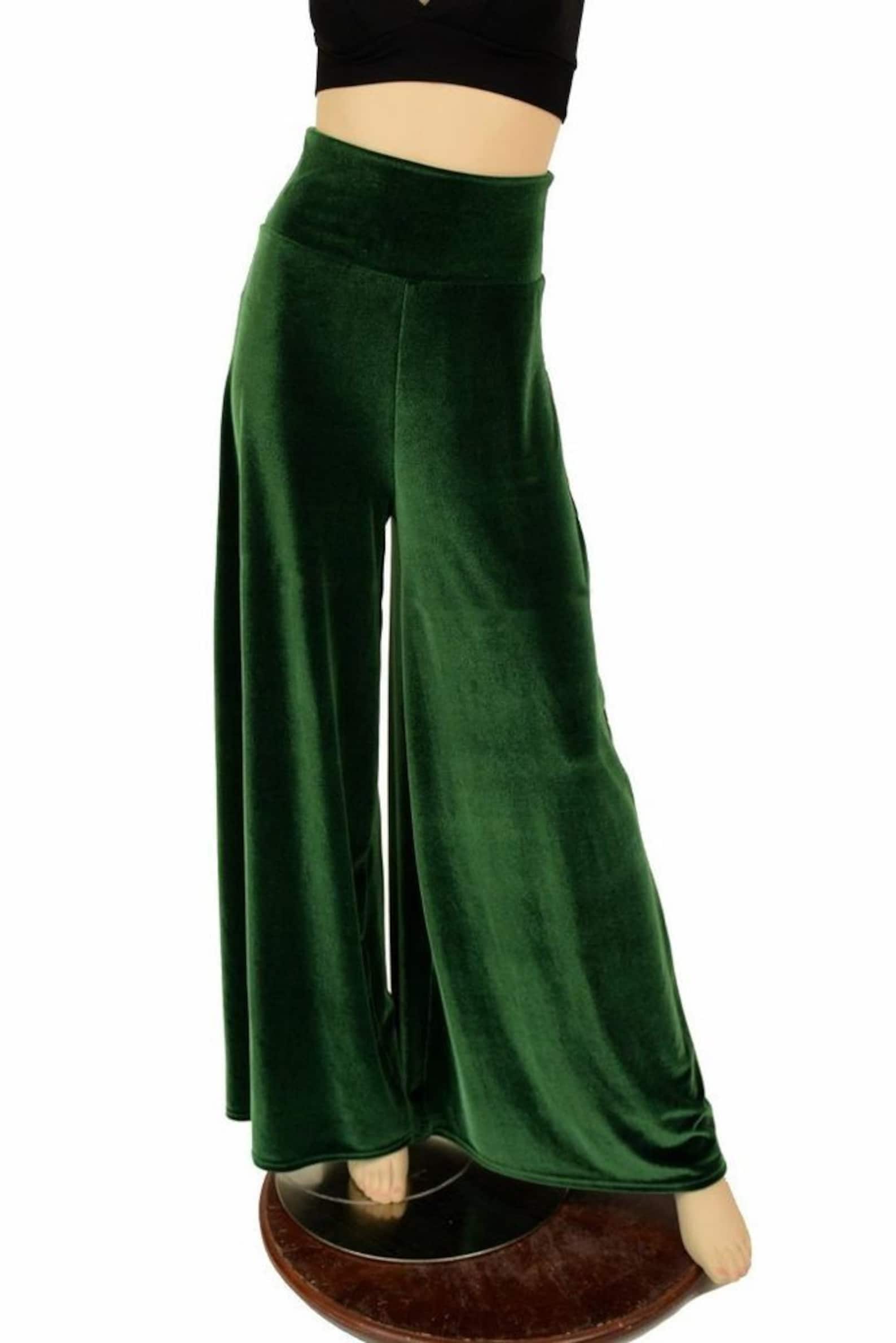 Forest Green Velvet High Waist Wide Leg Pants 155596 | Etsy
