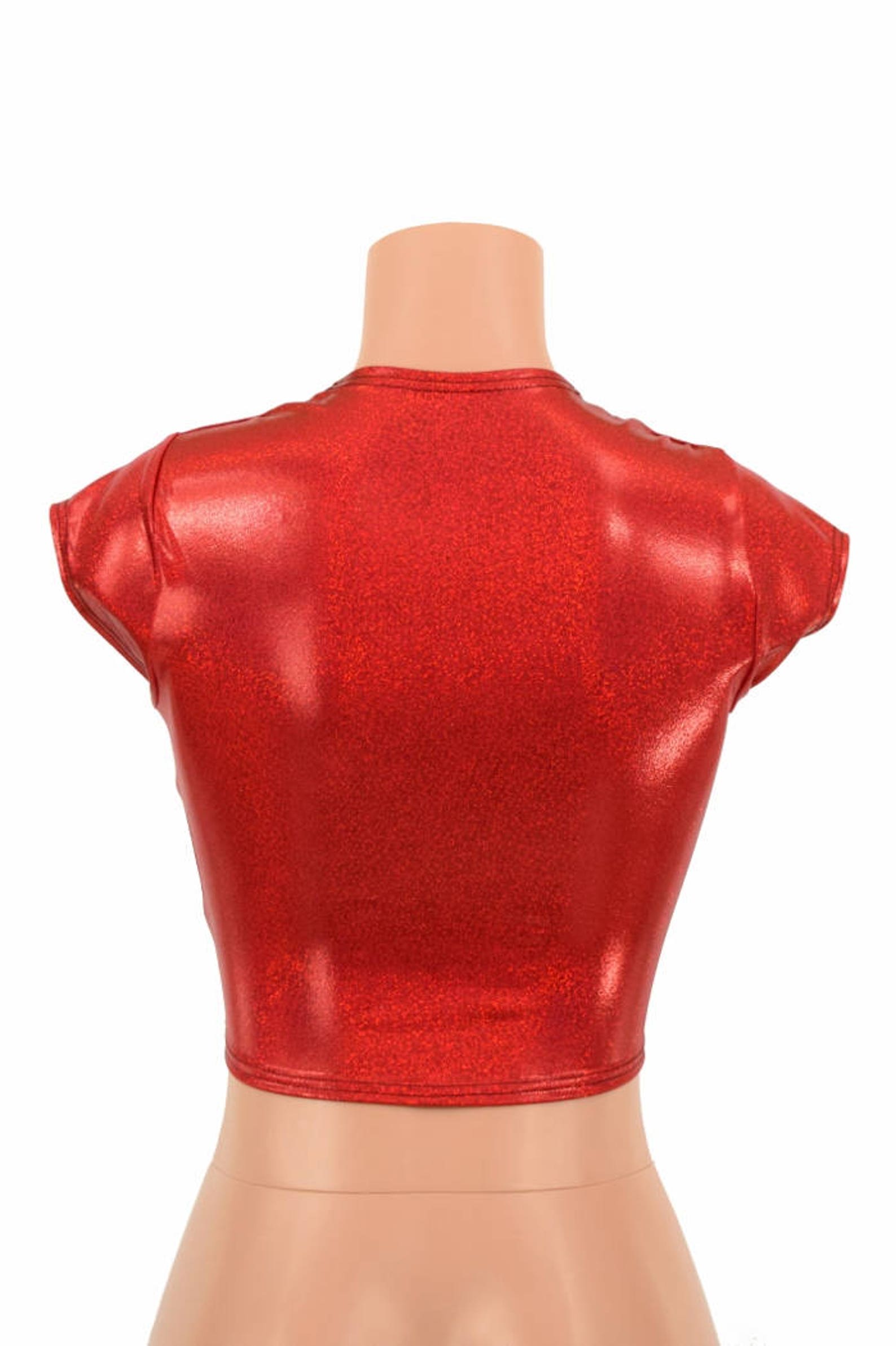 Red Metallic Crop Top With Cap Sleeves and Scoop Neckline - Etsy