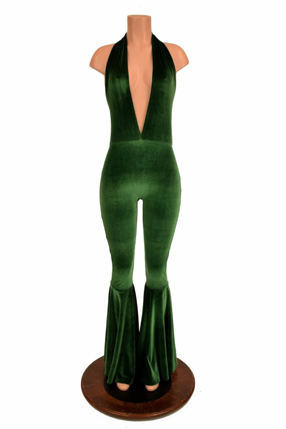 Forest Green Velvet "josie" Halter Catsuit With Bell Bottom Flares - Etsy