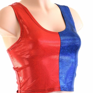 Red & Blue Metallic Harlequin Tank Crop Top Harley Quinn - - Etsy