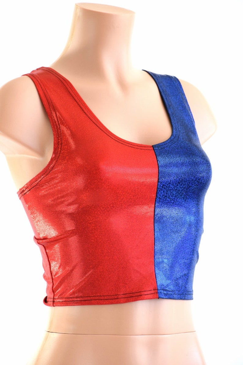 Red & Blue Metallic Harlequin Tank Crop Top Harley Quinn - - Etsy