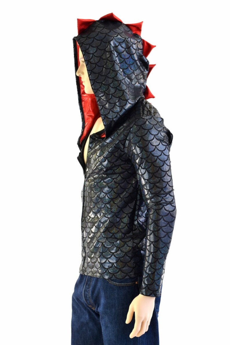 Mens Long Sleeve Black Dragon Zipper Front Top With Red Sparkly Jewel ...