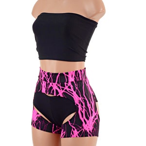 3PC Smooth Black Spandex Strapless Top & High Waist Siren Shorts, With ...