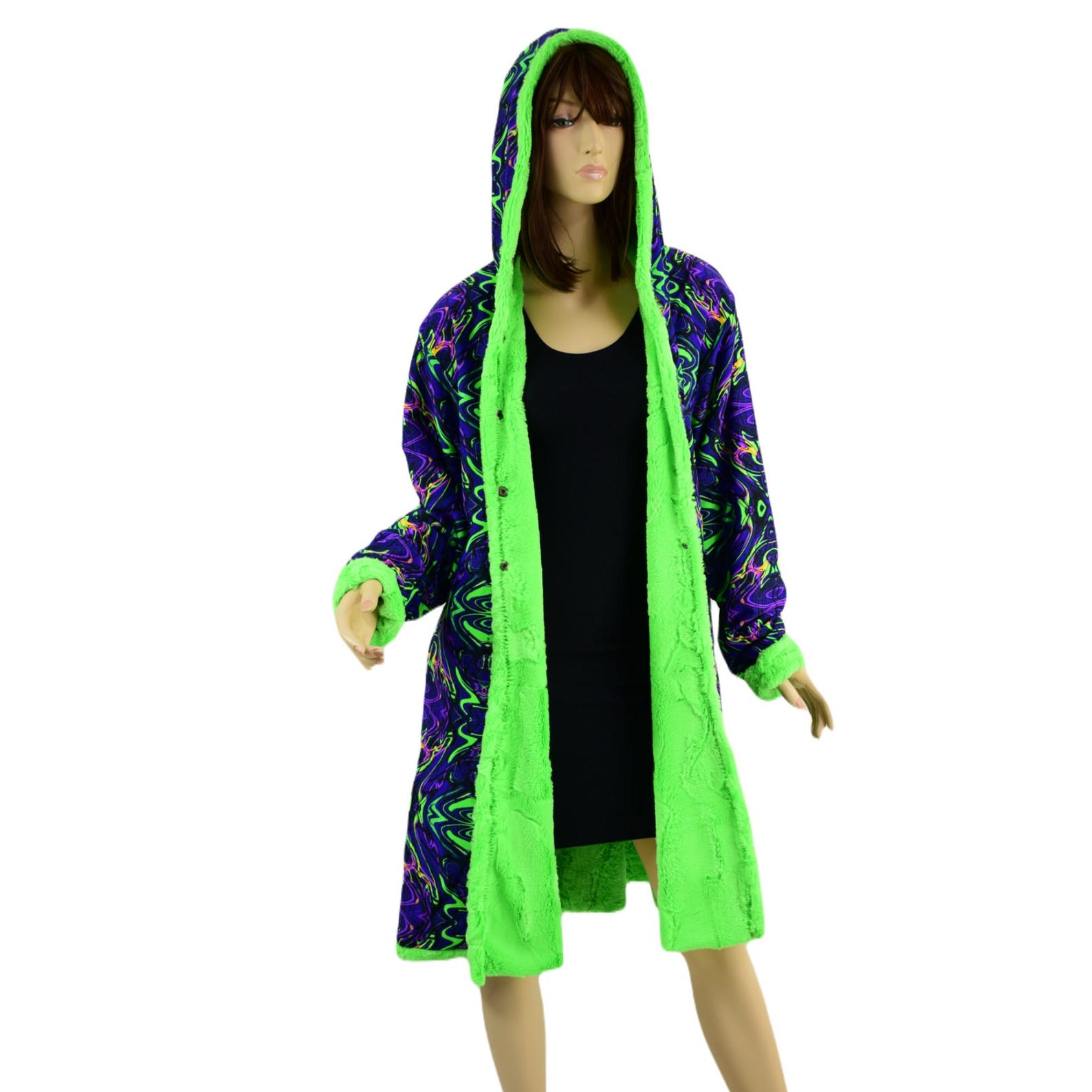 Reversible Minky A Line Coat in Neon UFO Minky and UV Glow Neon Melt ...