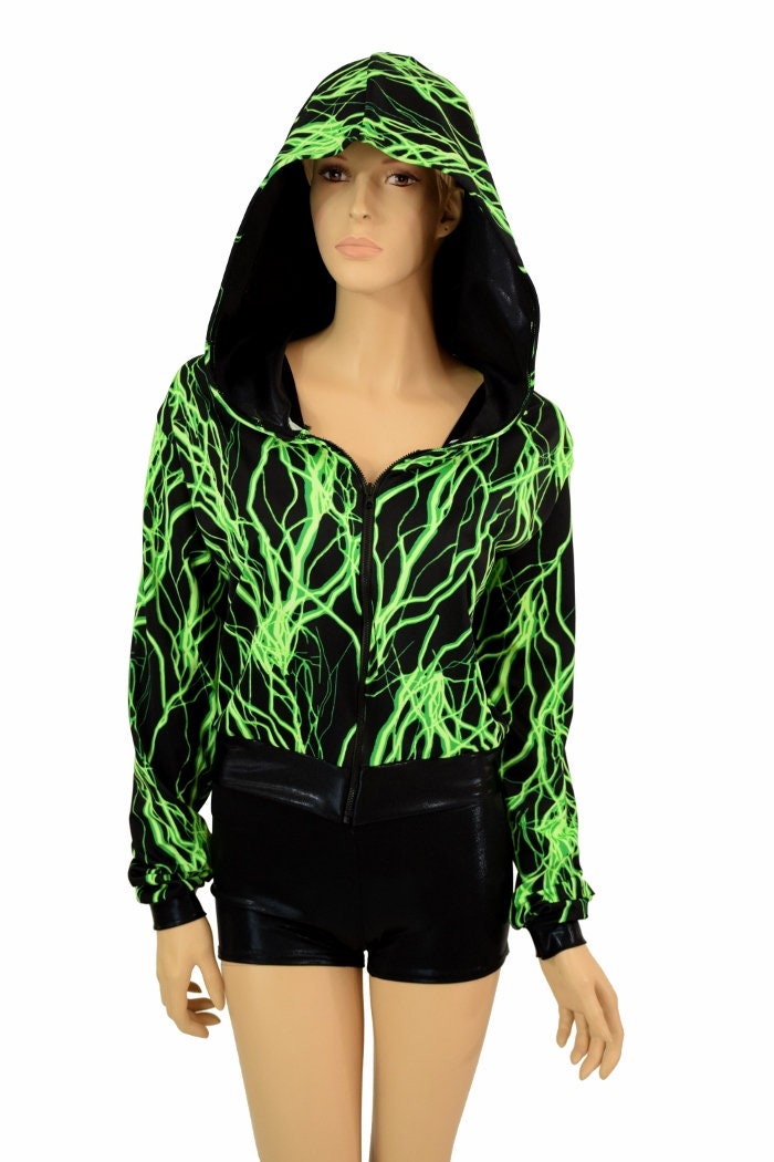 Green Lightning UV GLOW Long Sleeve Zipper Front Cropped "kimberly ...