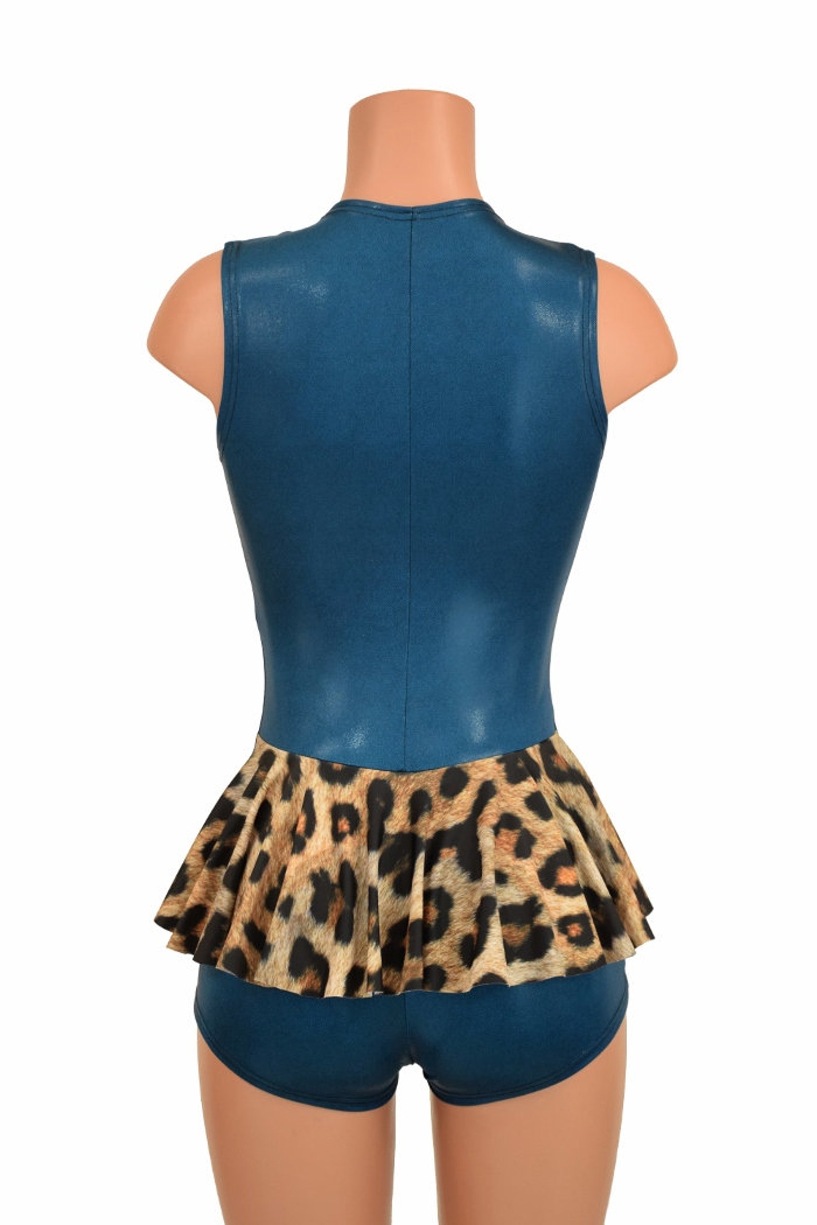 Ruffle Rump Romper in Nile Blue With Leopard Ruffle - Sleeveless, Boy ...
