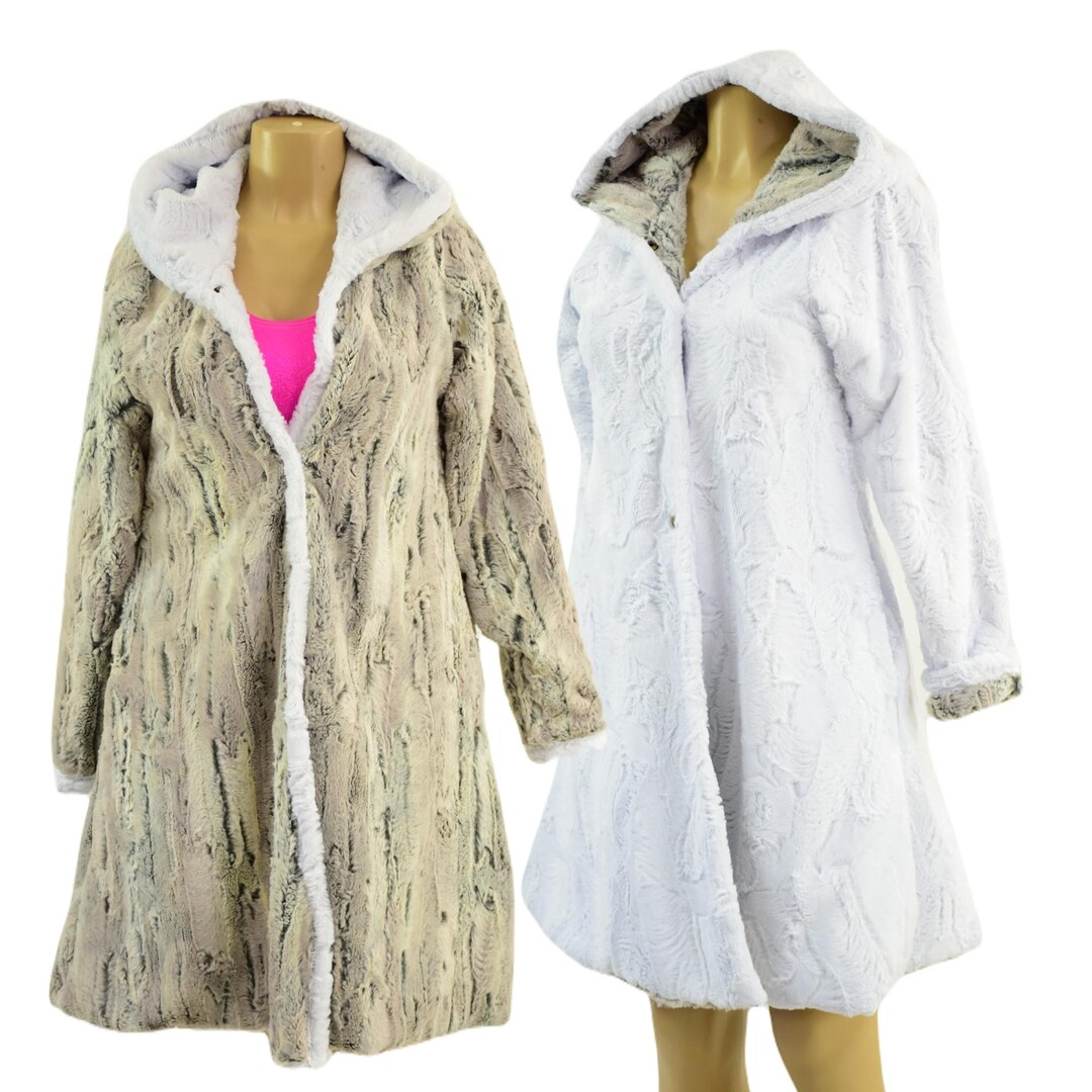 Reversible Double Minky A Line Coat in Snowdrift White Minky Faux Fur ...