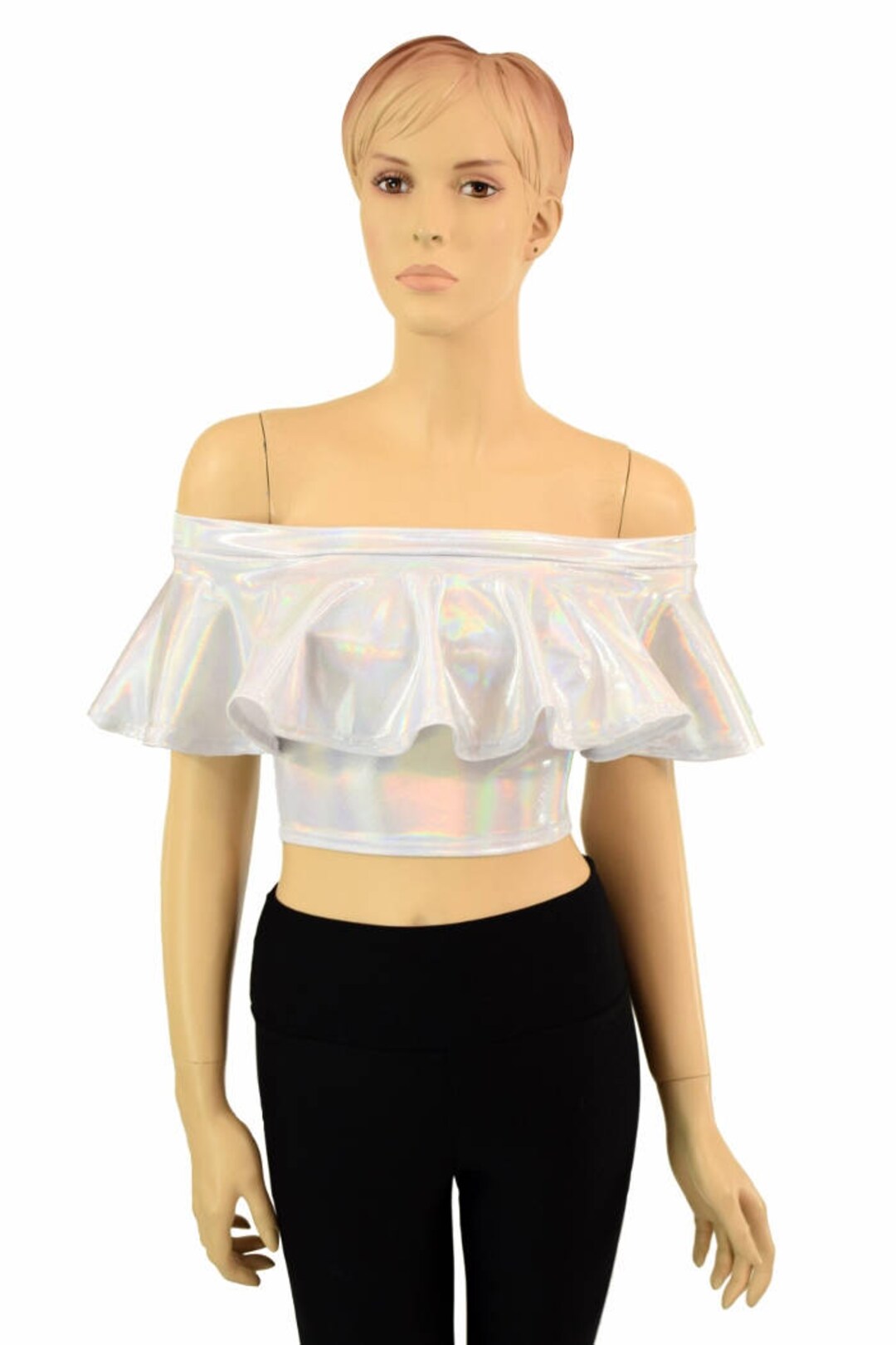 Flashbulb Holographic Off Shoulder Crop Top 155025 - Etsy España