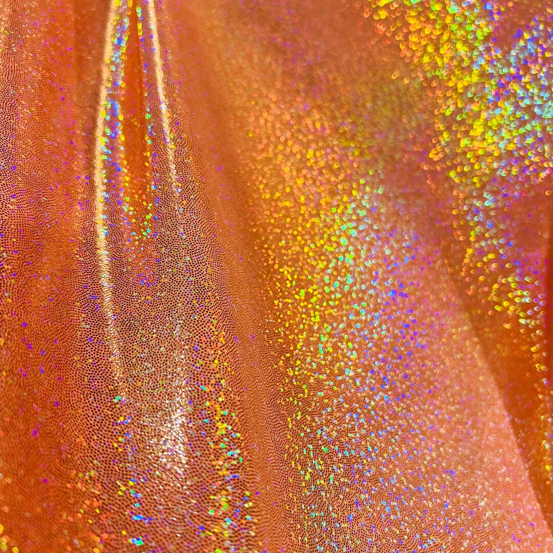 NEON Orange Sparkly Jewel Four Way Stretch Holographic Fabric (by the ...