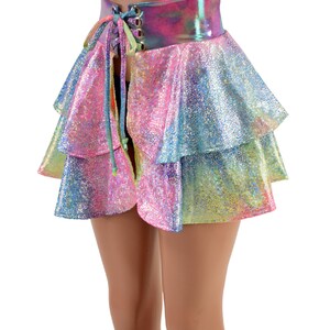 15" Double Ruffle Tiered Skirt With Open Front and Lace Up. Rainbow ...
