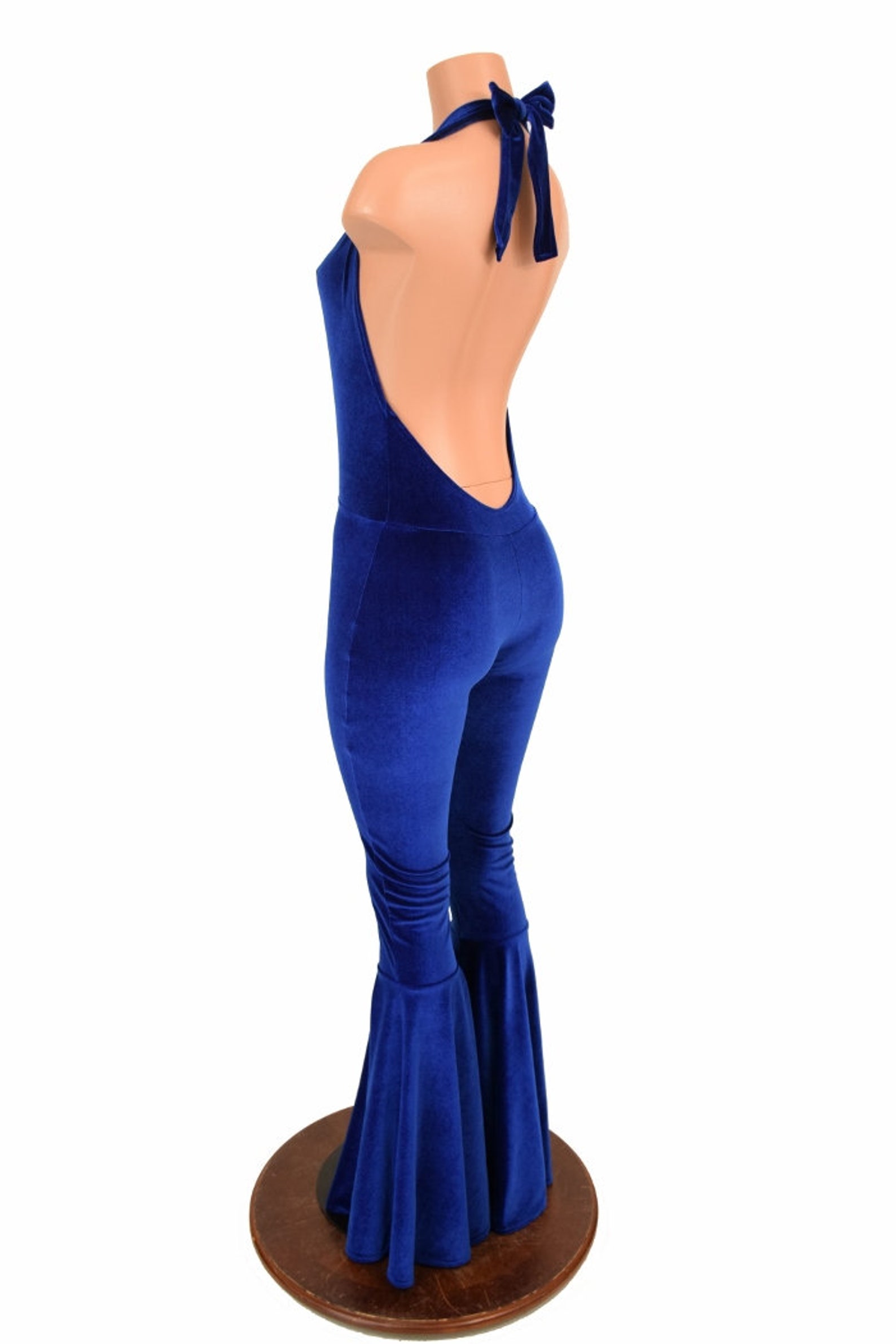 Sapphire Velvet "josie" Halter Catsuit With Bell Bottom Flares - - Etsy