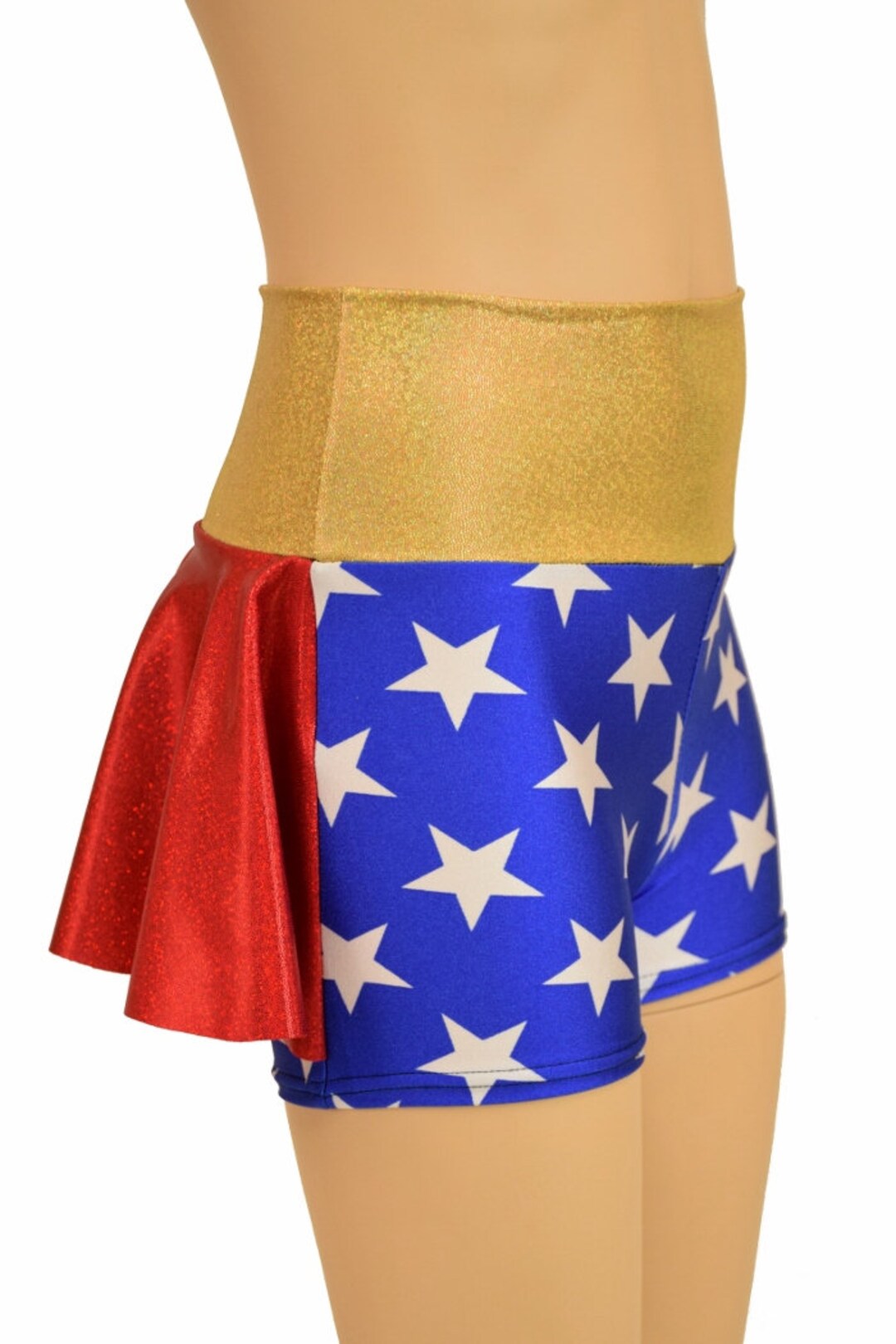 Kids Super Hero Ruffle Rump Dance Shorts // Gold SJ Waistband, Red SJ ...