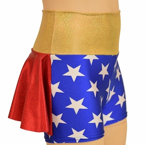Kids Super Hero Ruffle Rump Dance Shorts // Gold SJ Waistband, Red SJ ...
