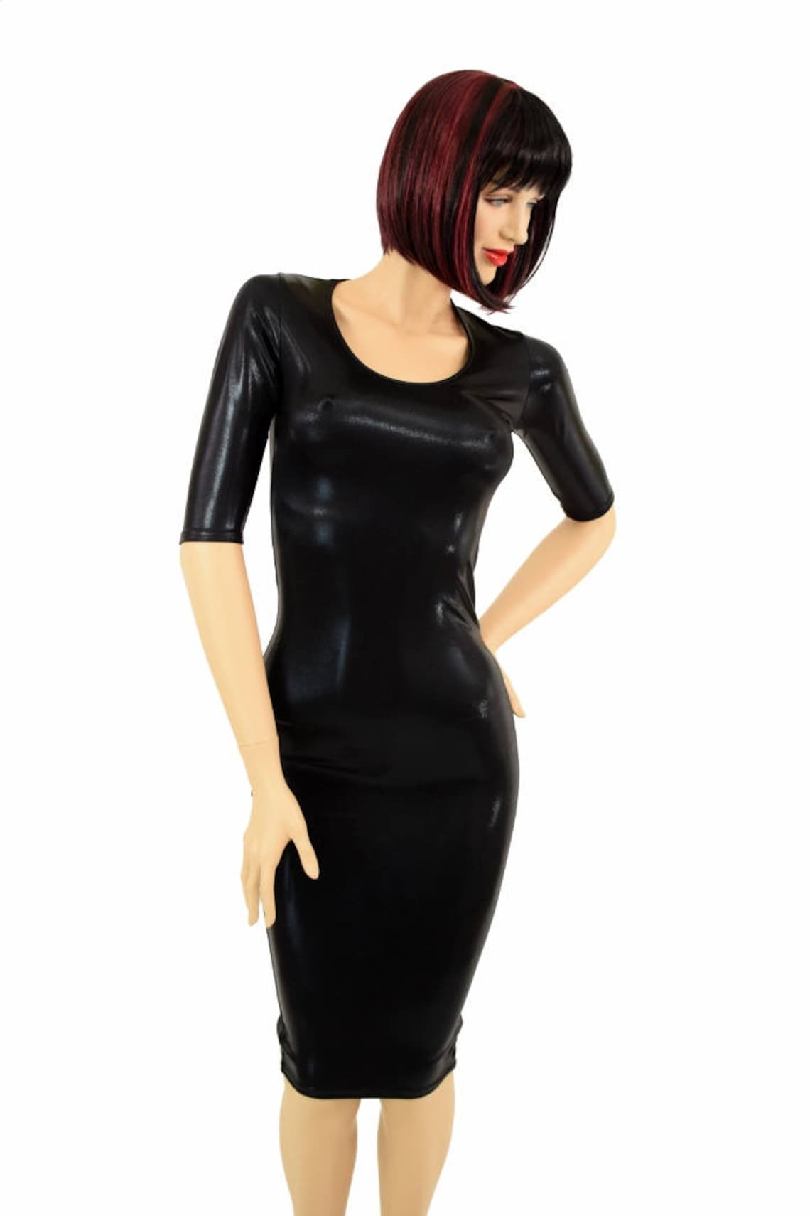 Black Mystique Half Sleeve Scoop Neck Wiggle Dress - Etsy