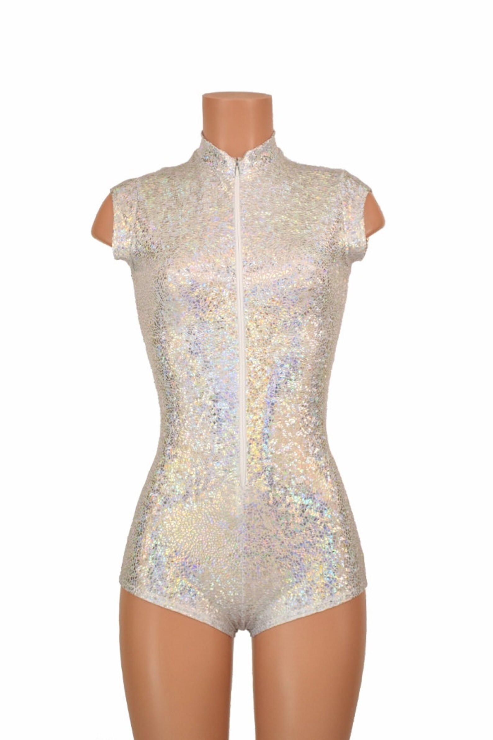 Silver on White Shattered Glass Holographic Zippered Mini Cap - Etsy