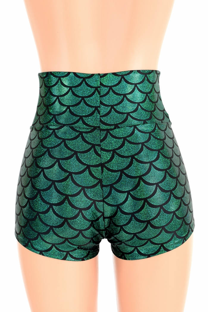 High Waist Mermaid Shorts in Green Dragon Scale 151086 | Etsy