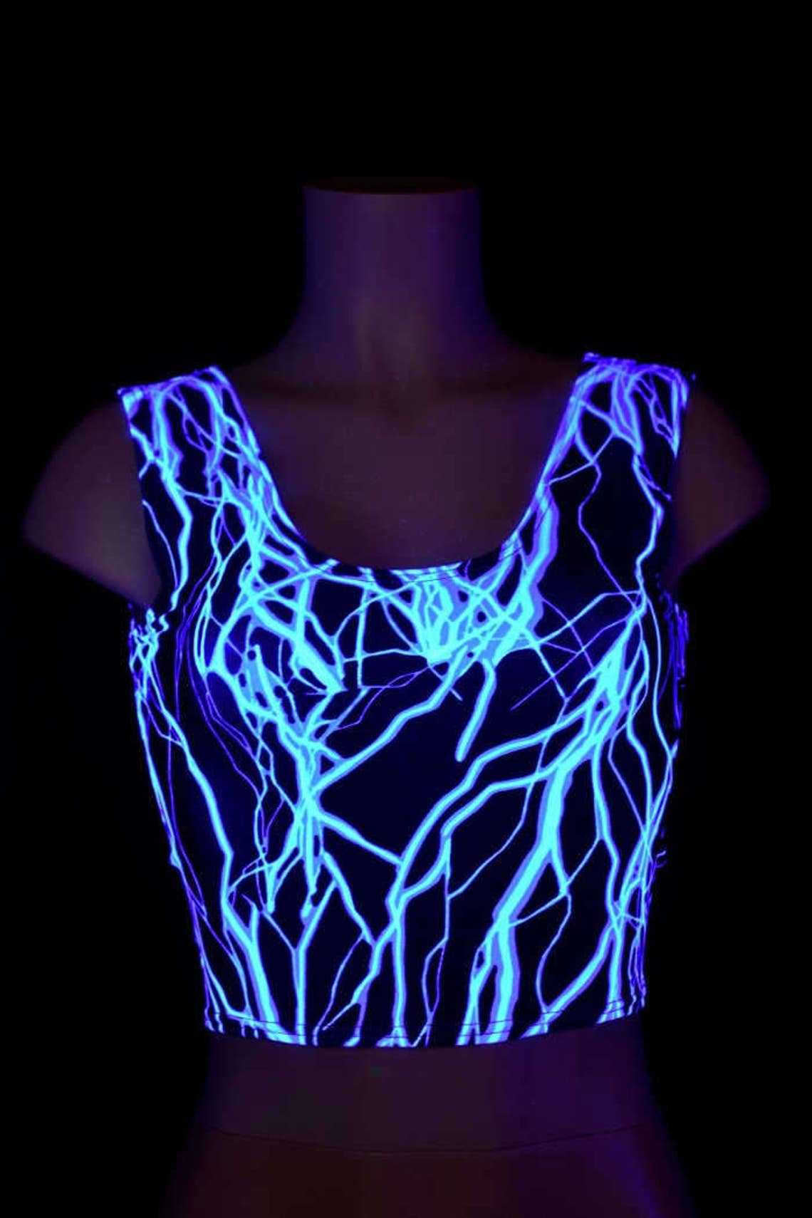 Neon UV Glow Blue Lightning Crop Tank-1500111 | Etsy