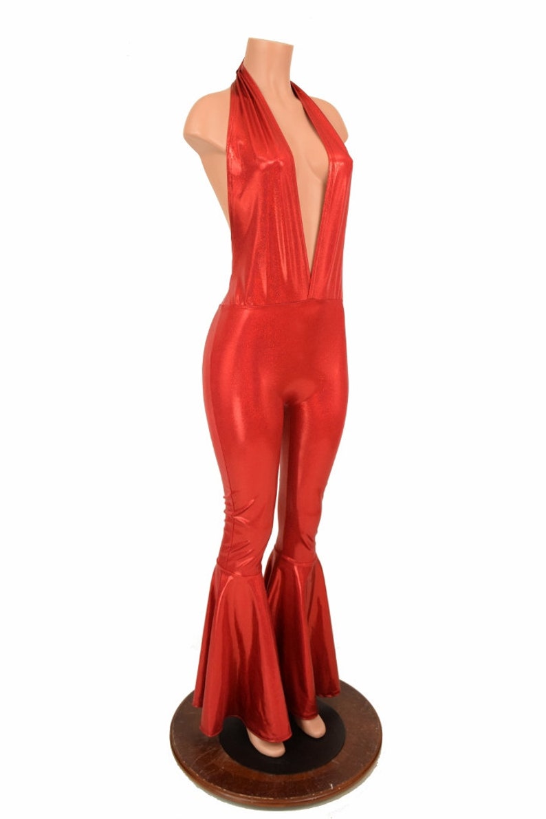 Red Sparkly Jewel Metallic josie Halter Catsuit | Etsy