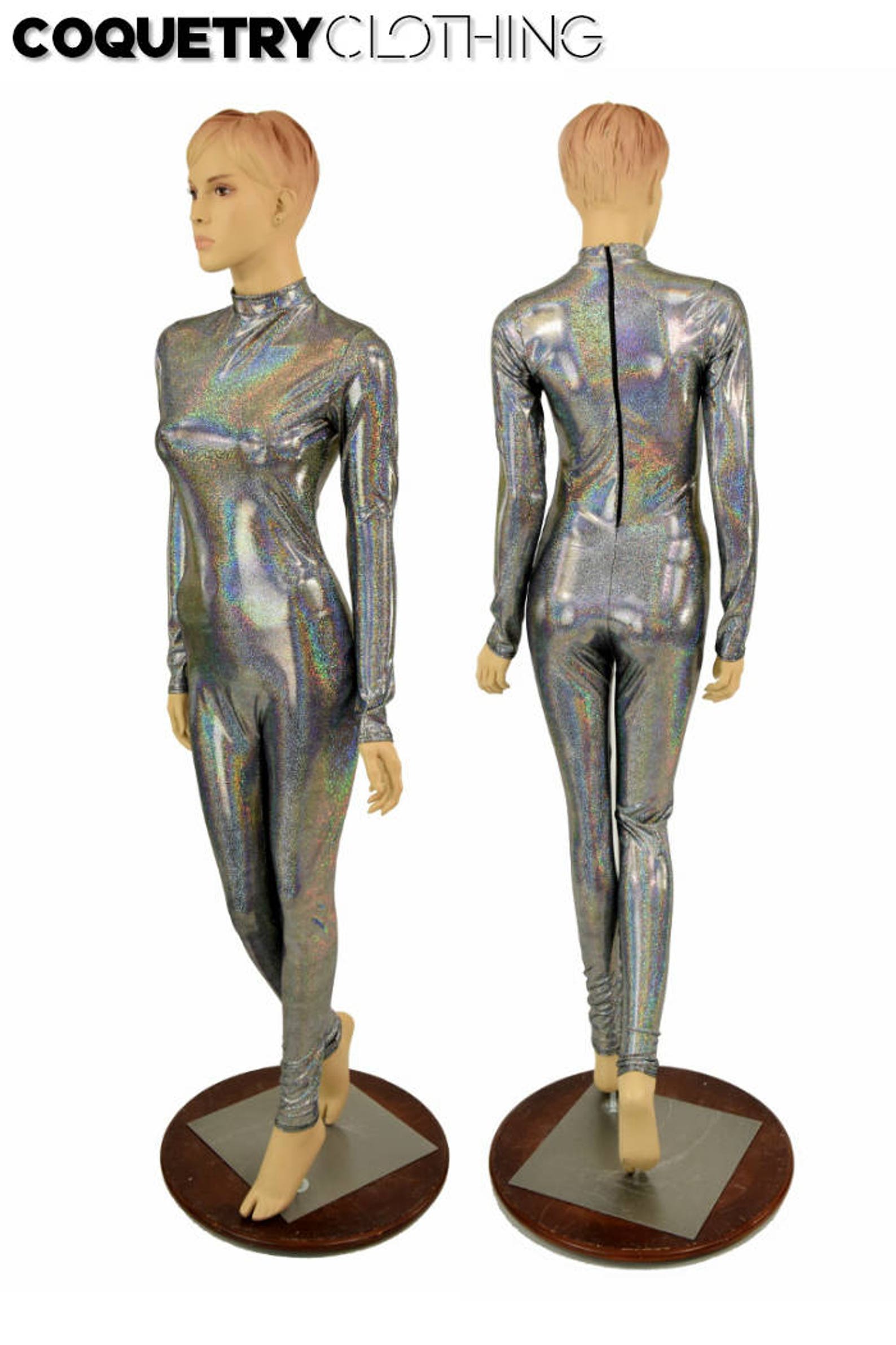 Silver Holographic Catsuit With Long Sleeves and Stella Front | Etsy