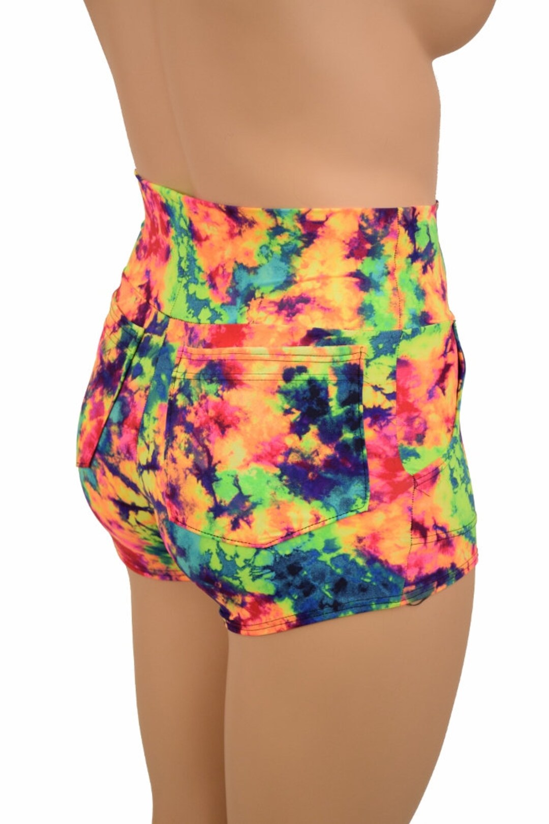 Acid Splash UV GLOW High Waist Shorts With POCKETS - - Etsy