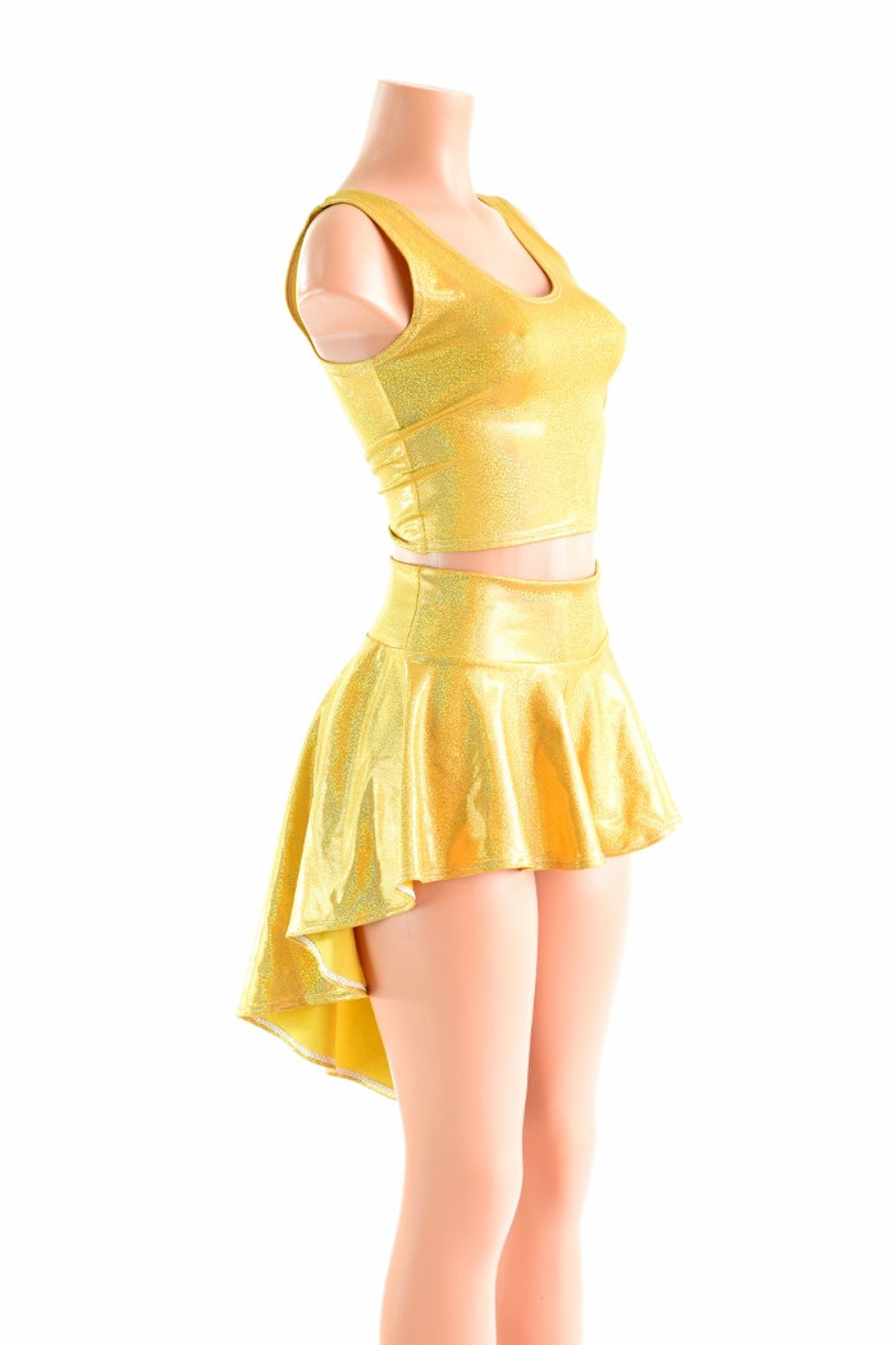 3PC Rave Outfit Gold Sparkly Jewel Holographic Crop Tank Hi - Etsy