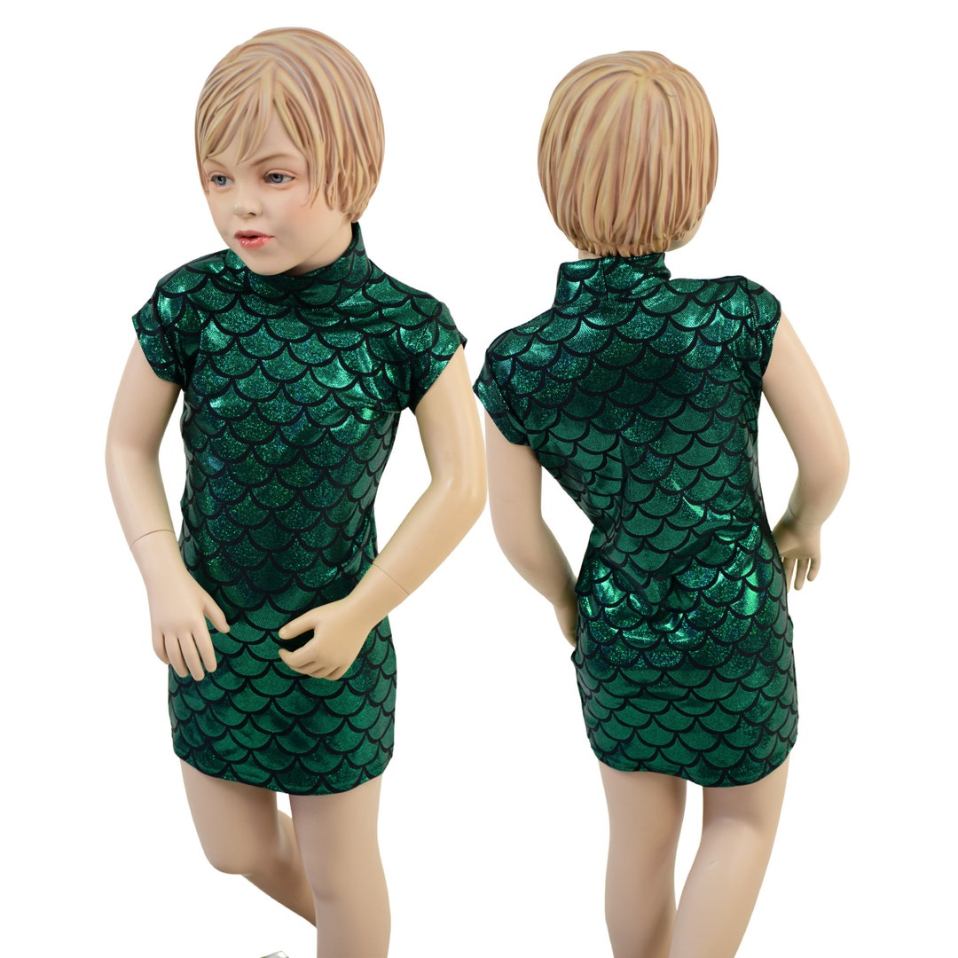 Toddlers and Girls Green Dragon Scale Celia Dress With Turtle Neck and ...