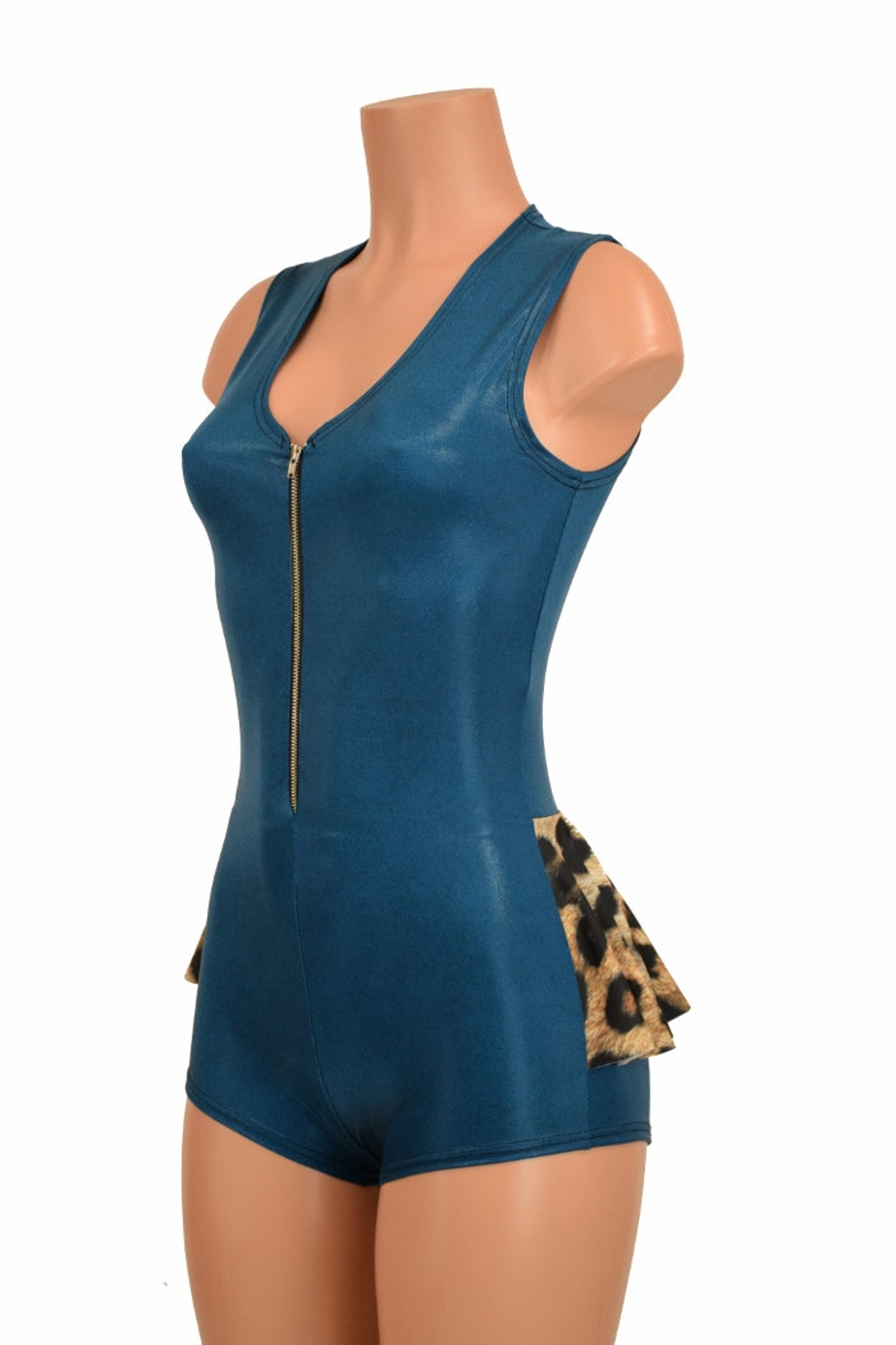Ruffle Rump Romper in Nile Blue With Leopard Ruffle - Etsy