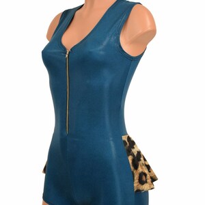 Ruffle Rump Romper in Nile Blue With Leopard Ruffle - Sleeveless, Boy ...
