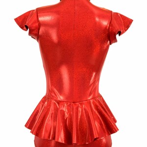 Red Sparkly Jewel Zipper Front Ruffle Rump "stella" Short Collar Romper ...