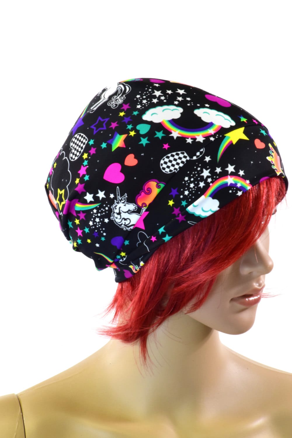 NEON UV Glow Unicorn and Rainbow Print Beanie Hat Stretchy - Etsy
