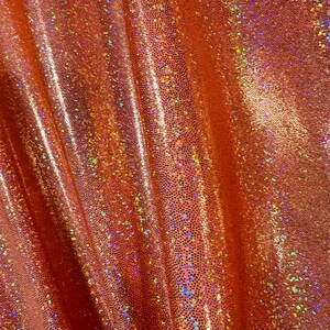 NEON Orange Sparkly Jewel Four Way Stretch Holographic Fabric (by the ...
