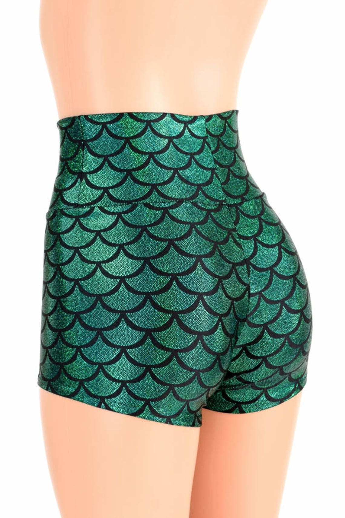 High Waist Mermaid Shorts in Green Dragon Scale 151086 | Etsy
