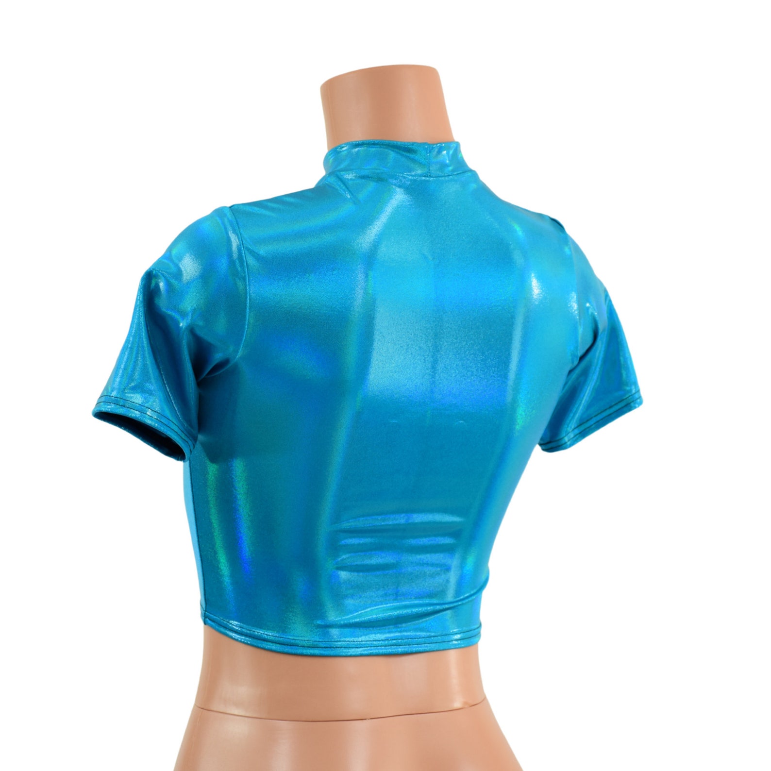 Peacock Holographic Crop Top With Short Collar and Tee Sleeves - Etsy