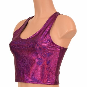 Fuchsia Purple Sparkly Jewel Racerback Crop Top Spandex Clubwear Rave ...