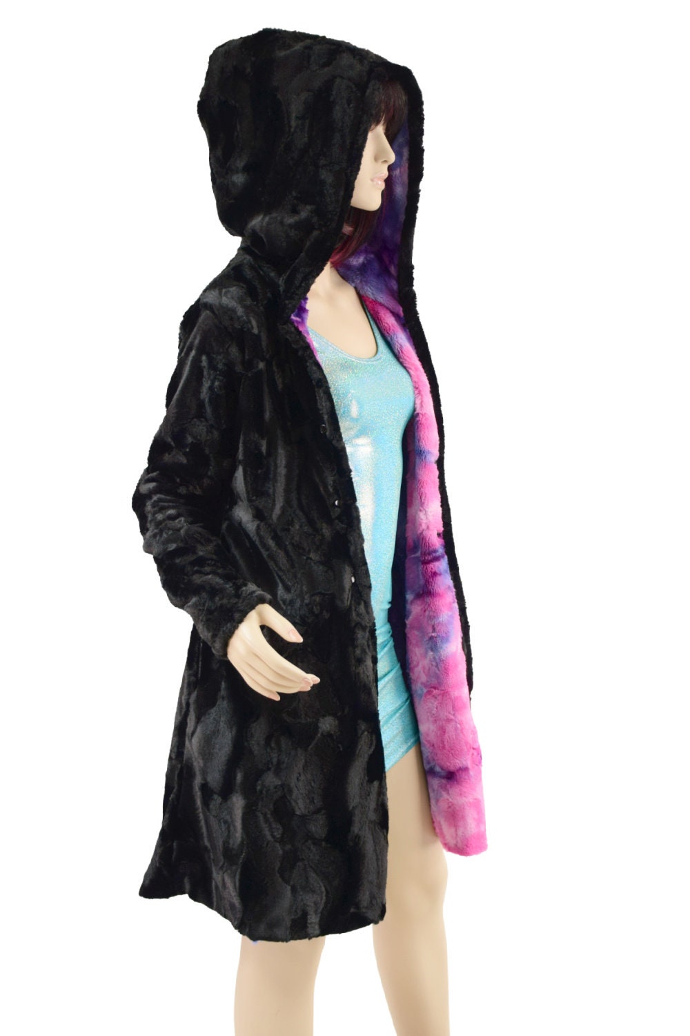 Reversible Minky A Line Coat in Black Minky Faux Fur and | Etsy