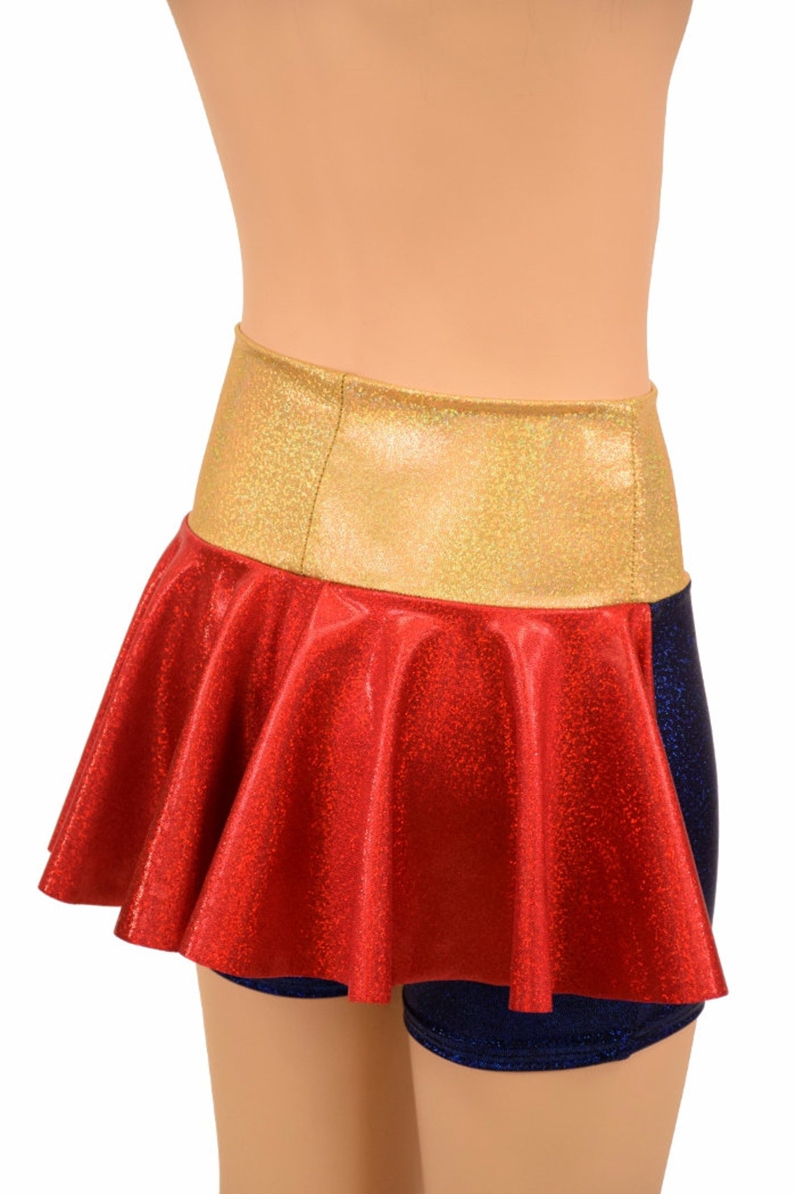 Kids Super Hero Ruffle Rump Dance Shorts // Gold SJ Waistband, Red SJ ...