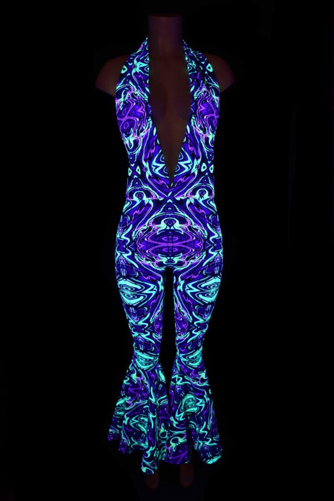 Neon Melt UV GLOW "josie" Halter Catsuit With Bell Bottom Flares - Etsy