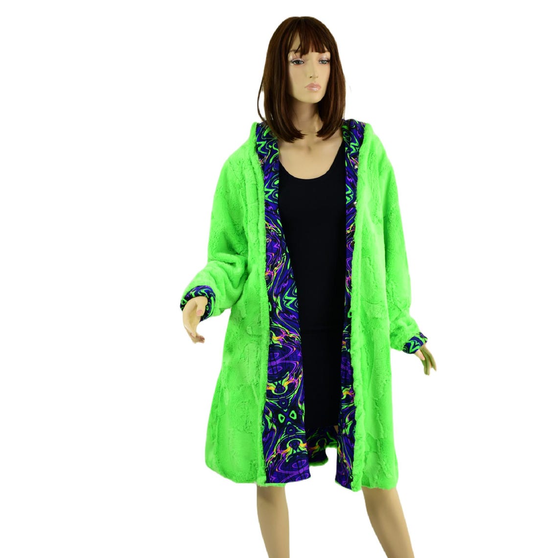 Reversible Minky A Line Coat in Neon UFO Minky and UV Glow Neon Melt ...
