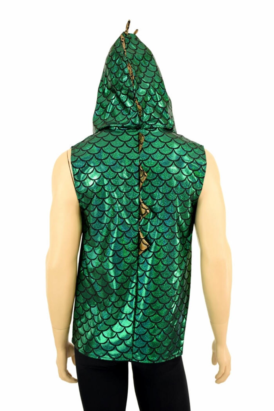 Mens Sleeveless Green Dragon Scale Hoodie with Gold Dragon | Etsy