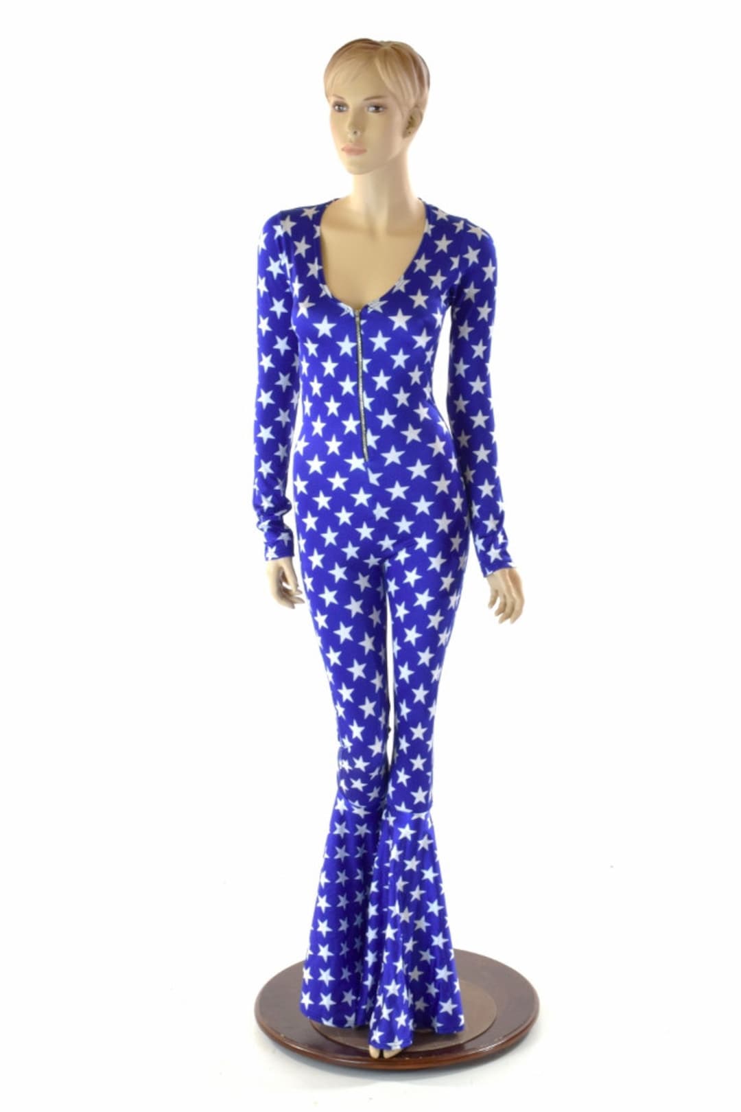Blue and White Star Catsuit With Bell Bottom Flares. Scoop Neckline ...