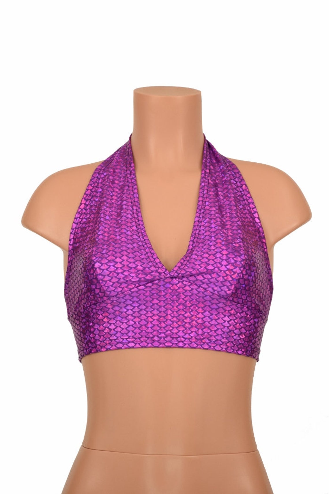 Purple Fish Scale Shiny Spandex Tie Back Halter Top 155550 | Etsy