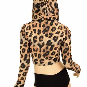 Leopard Print Zipper Front Long Sleeve Crop Hoodie With Grape Purple ...