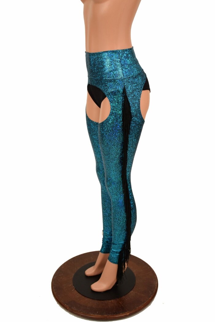 Chaps in Turquoise on Black Shattered Glass With Black Fringe | Etsy