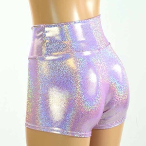 High Waist Shorts in Lilac Holographic Spandex 150951 - Etsy