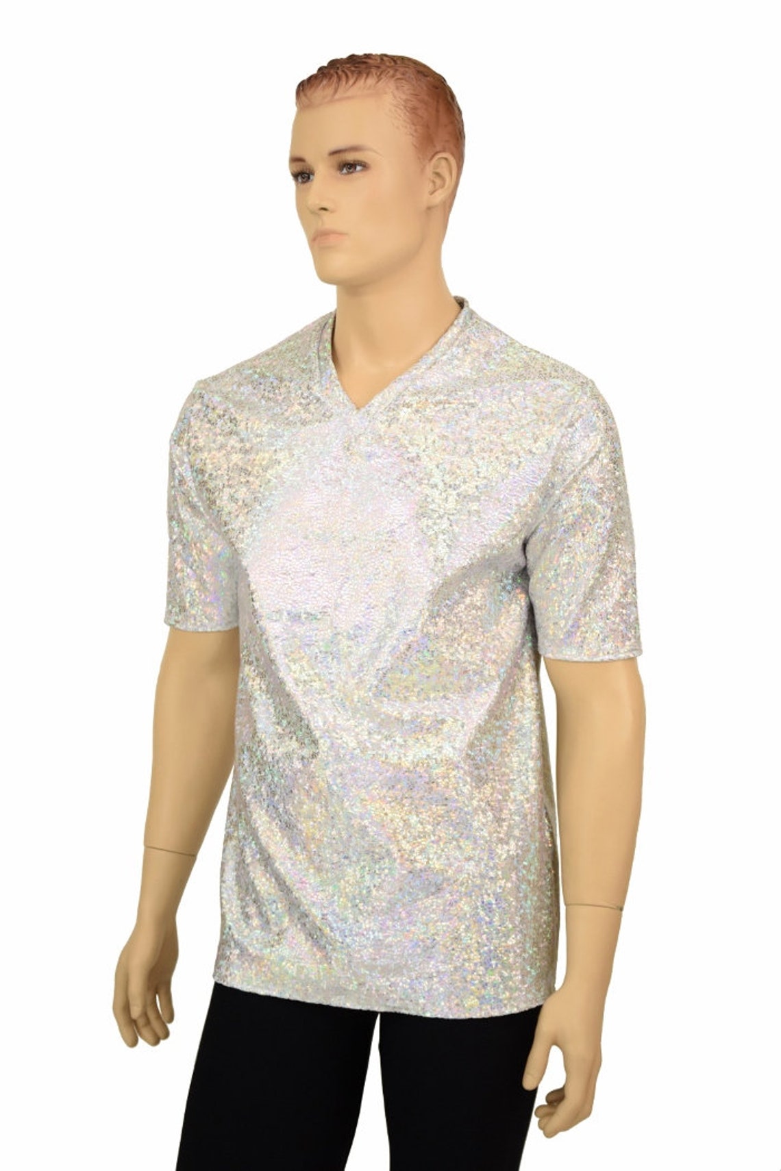 Mens Silver on White Shattered Glass Holographic V Neck Top - Etsy