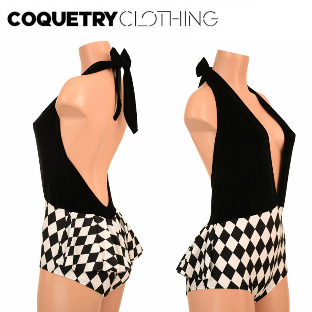 Black & White Diamond Print "josie" Ruffle Rump Romper With Black Zen ...